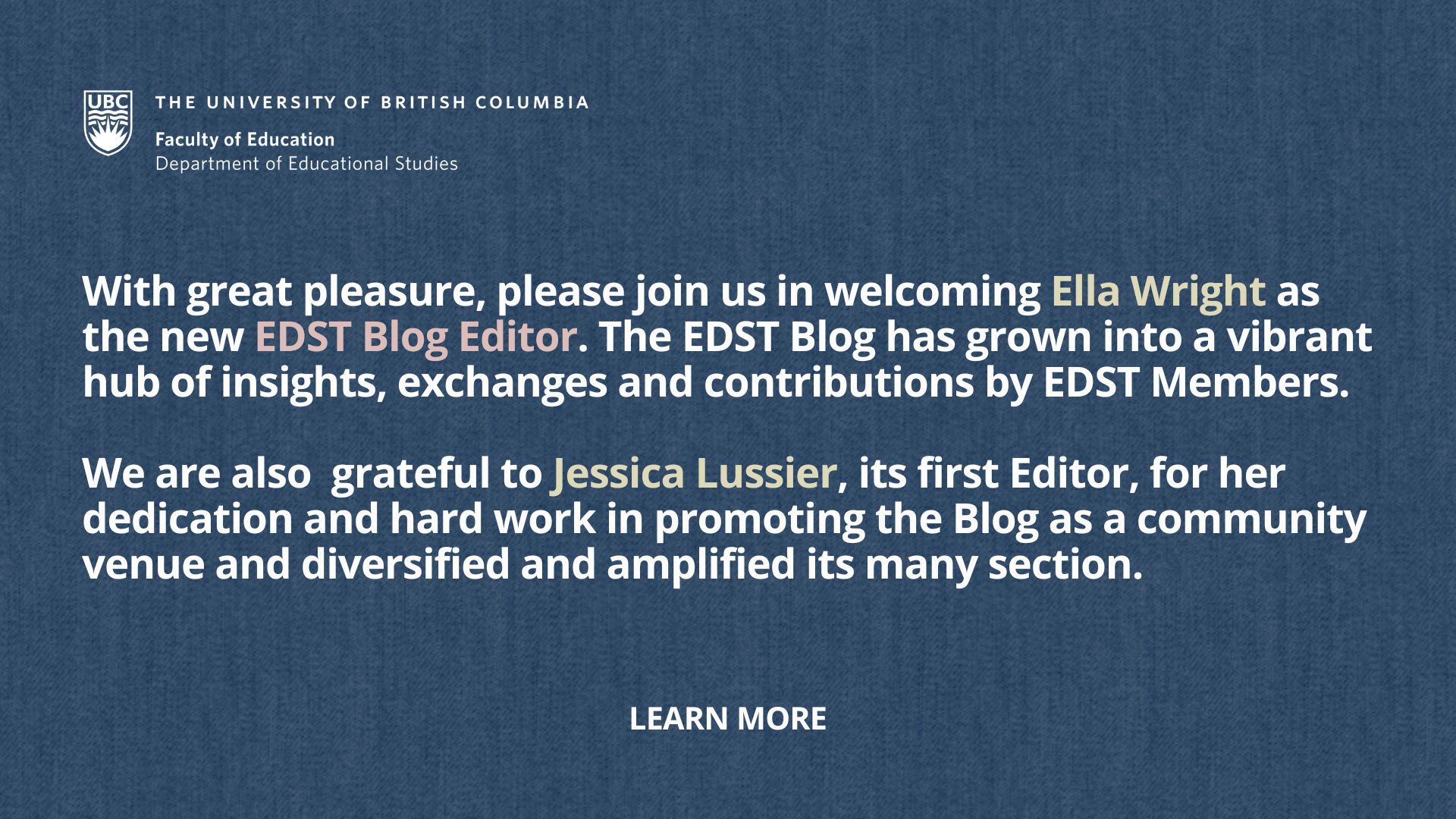 Introducing the new EDST Blog Editor: Ella Wright - Department of ...